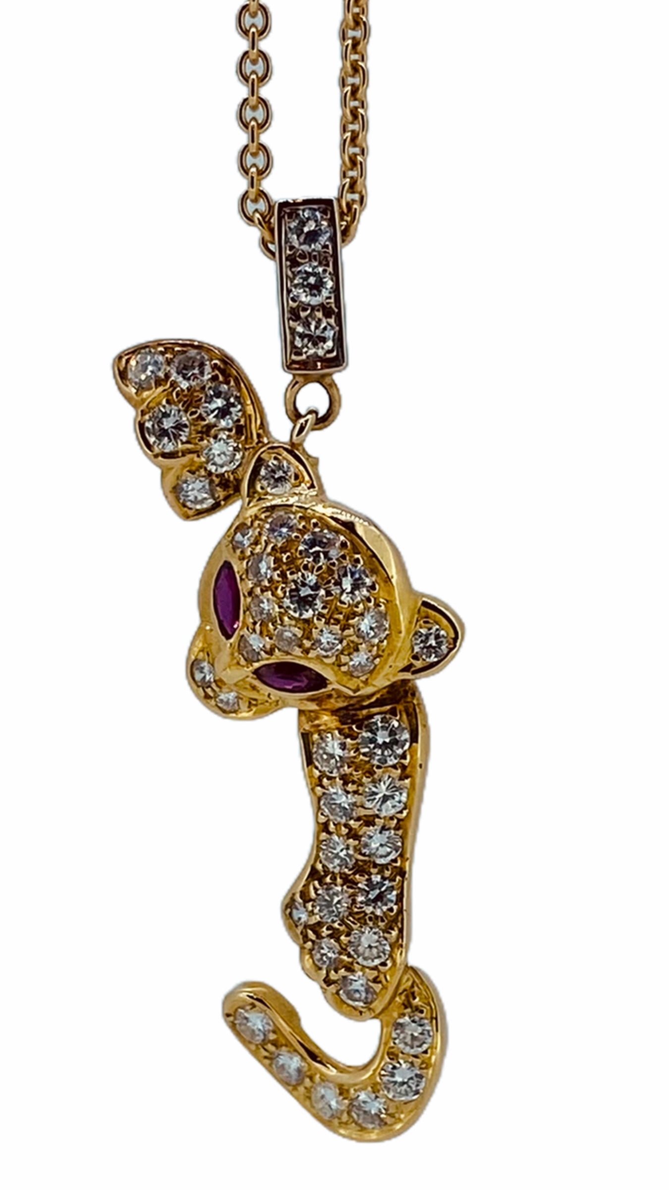 18ct Gold Diamond and Ruby Panther Pendant and Chain | J Mccarthy’s
