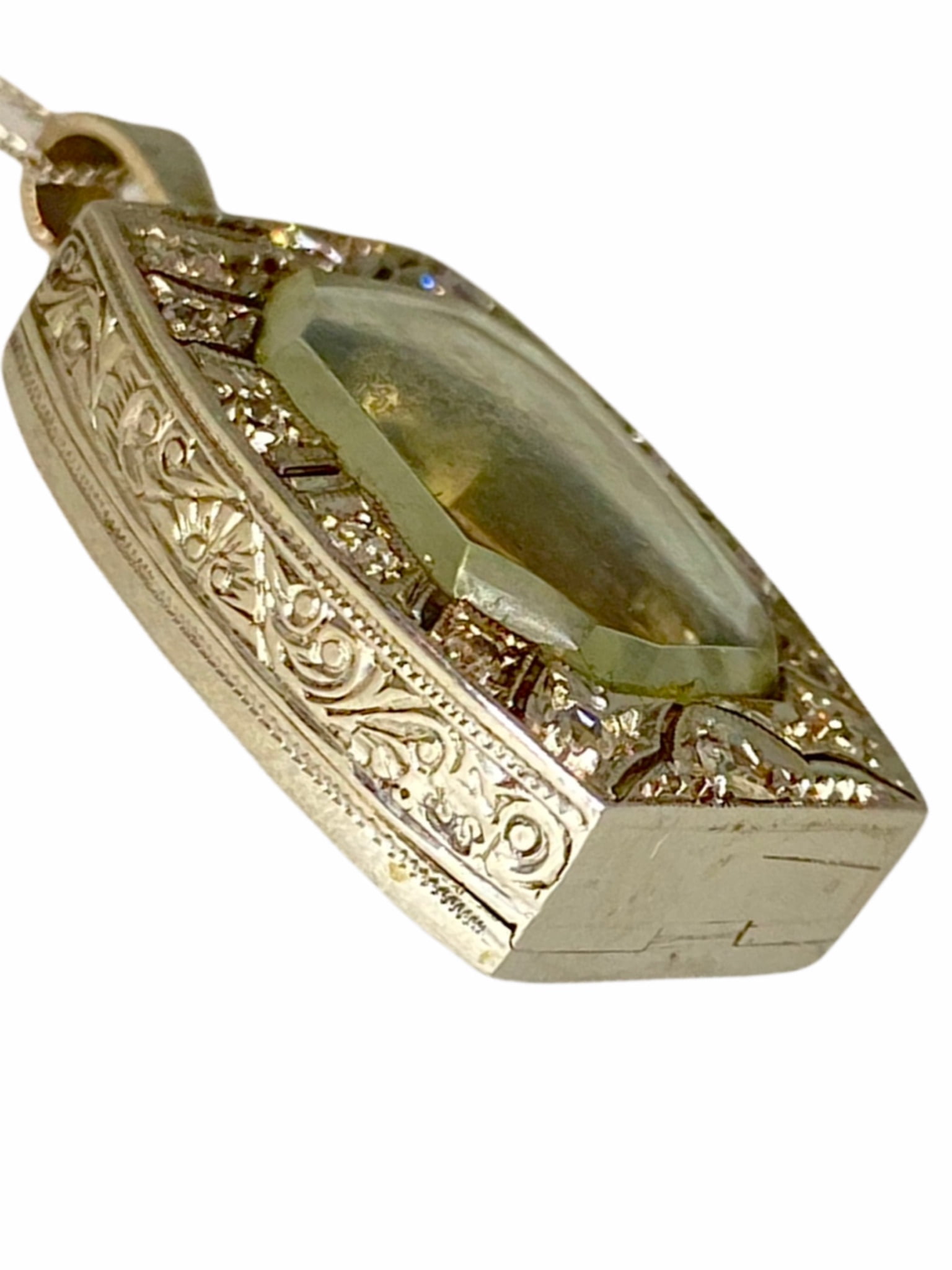 Art Deco White Gold Diamond ‘Shaker’ Locket (with Emeralds and Diamonds ...